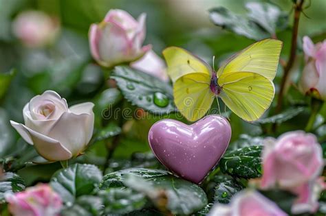 Heartfelt Springtime A Butterfly S Gentle Kiss On Roses Stock