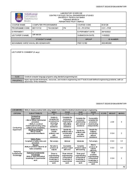 Etac Rubrics Lab Ece128 Pdf