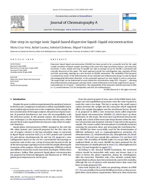 Pdf One Step In Syringe Ionic Liquid Based Dispersive Liquidliquid Microextraction