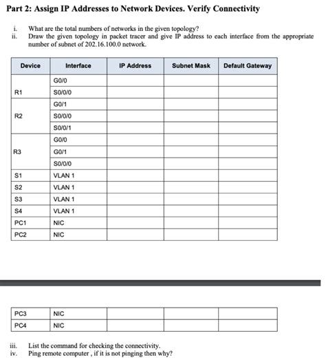Solved Part 2 Assign IP Addresses To Network Devices Chegg Com