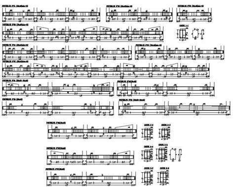 2d Drawing Of Different Beam Sections With Reinforcement Details In Autocad Cad File Dwg File