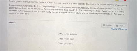 Solved For The Given Scenario Determine The Type Of Error