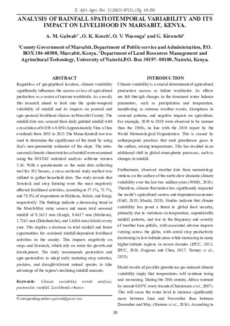Pdf Analysis Of Rainfall Spatiotemporal Variability And Its Impact On Livelihood In Marsabit