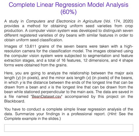 Solved Complete Linear Regression Model Analysis A Chegg