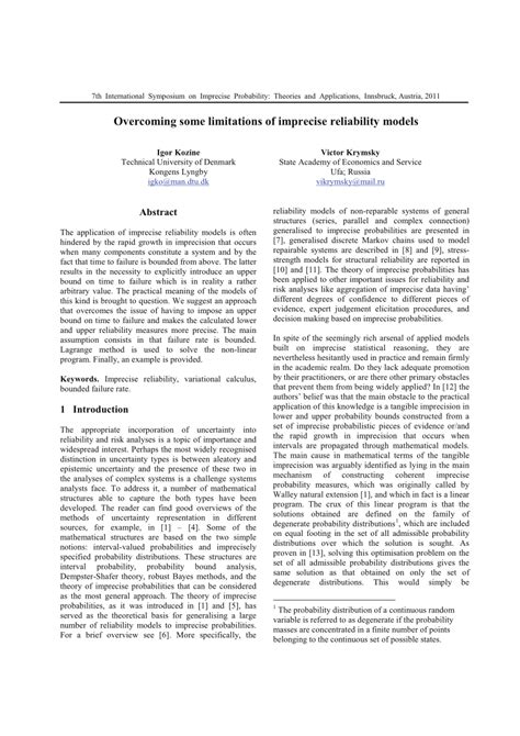 Pdf Overcoming Some Limitations Of Imprecise Reliability Models