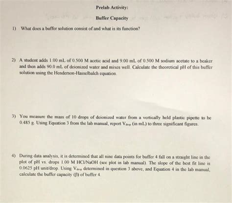 Solved Prelab Activity Buffer Capacity 1 What Does A