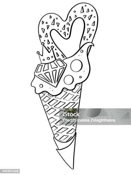 등고선 그림 스케치 음식 아이스크림 와플 콘 심장 디자인 요소 색칠하기 책 표지 인쇄 스티커 및 미디어 0명에 대한 스톡 벡터 아트 및 기타 이미지 Istock