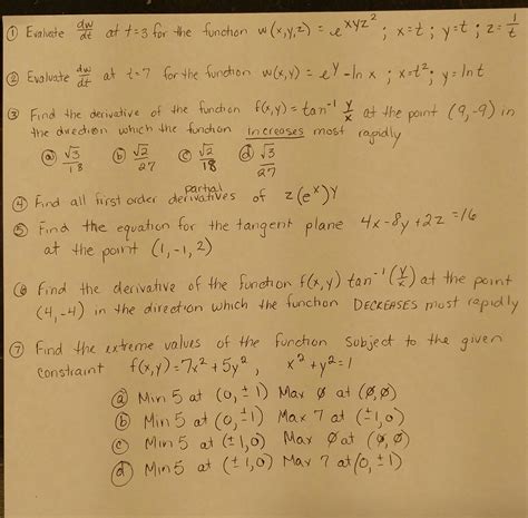 Solved Evaluate Dw Dt At T 3 The Function W X Y Z Xyz 2 Chegg Com