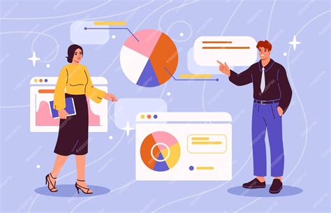 Premium Vector Analyzing Graphs Concept Man And Woman Near Charts And