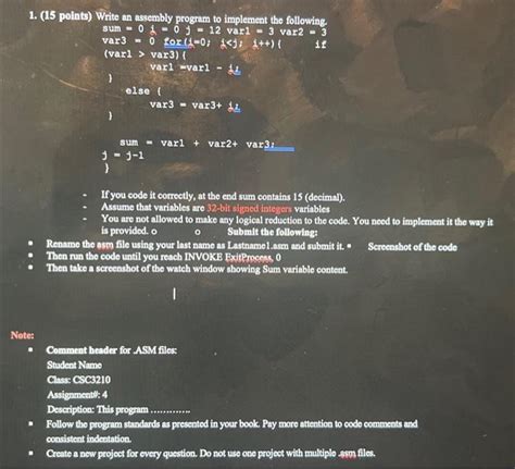 solved 1 15 points write an assembly program to implement