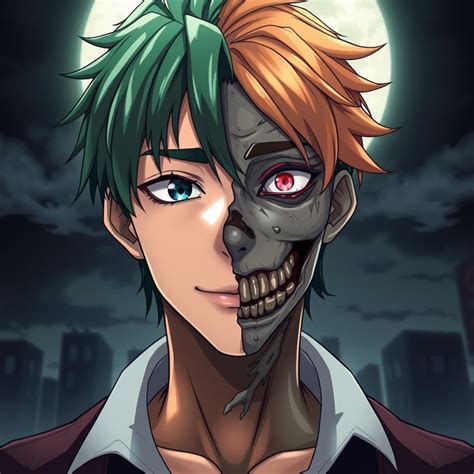 Fascinating Anime Character Half Zombie Half Human