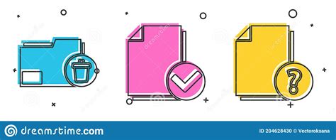 Set Delete Folder Document And Check Mark And Unknown Document Icon
