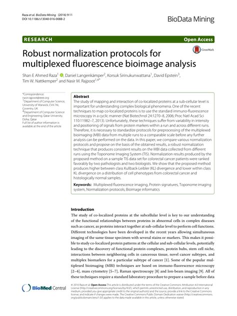 Pdf Robust Normalization Protocols For Multiplexed Fluorescence Bioimage Analysis