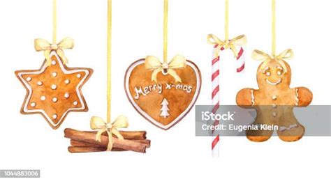 크리스마스 진저 쿠키 사탕 지팡이 계 피 스틱 흰색 바탕에 테두리를 걸려 수채화 손으로 그린 그림입니다 수채화에 대한 스톡 벡터