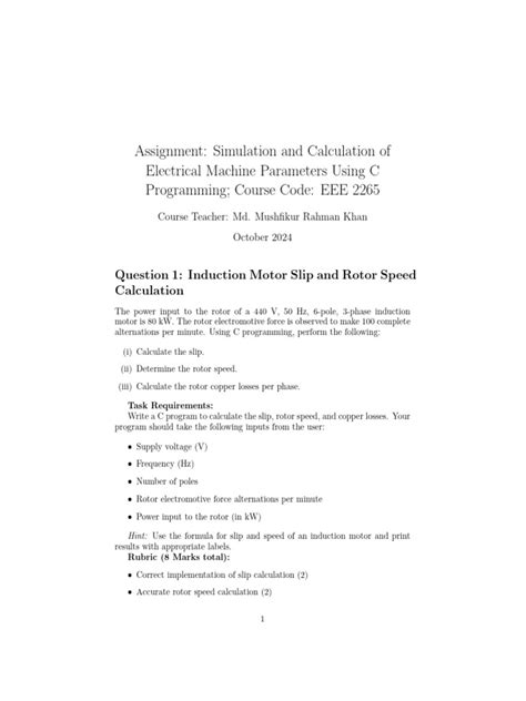 Assignmentsimulationandcalculationofelectricalmachine