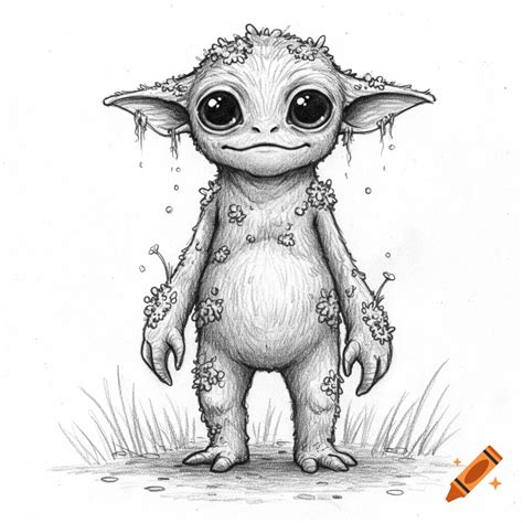 Pencil Sketch Of A Smiling Monster With Horns And Big Eyes On Craiyon