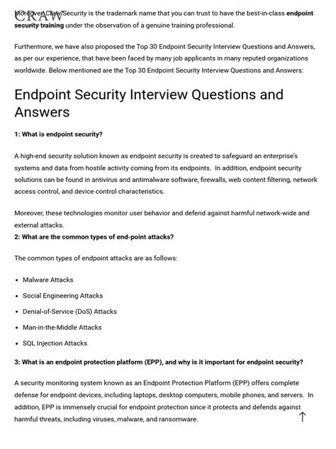 Top 30 Endpoint Security Interview Qanda Pdf Security Computer Security