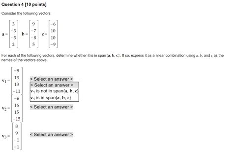 Solved Consider The Following Vectors Chegg