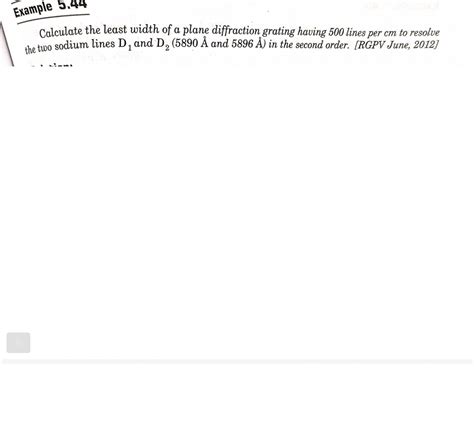 Example 544 Calculate The Least Width Of A Plane Diffraction Grating Hav