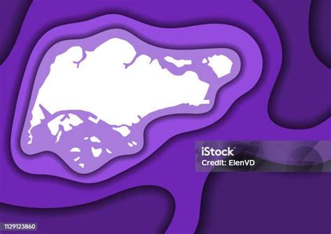 싱가포르 지도 개요 바이올렛에서 도식 레이어 3d 파도 잘라 종이 고 다른 하나를 숨깁니다 배너 포스터 인사말 카드에 대 한 레이아웃입니다 벡터 일러스트입니다 3차원 형태에