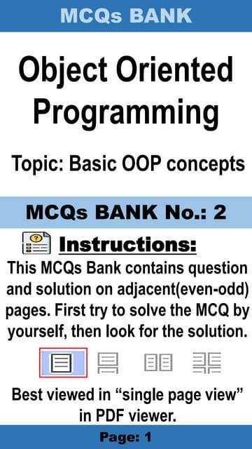 Multiple Choice Questions On Java Object Oriented Programming Bank 2 Basic Oop Concepts Pdf