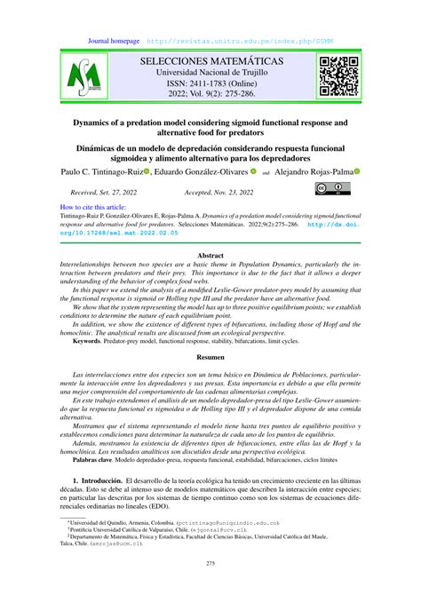 Pdf Dynamics Of A Predation Model Considering Sigmoid Functional