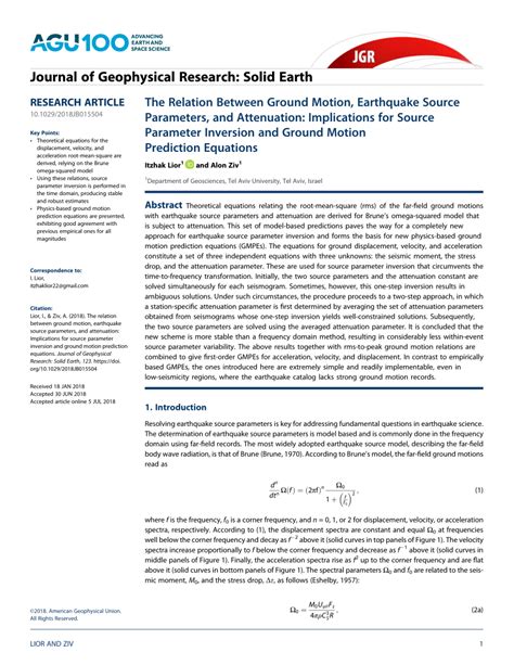 Pdf The Relation Between Ground Motion Earthquake Source Parameters