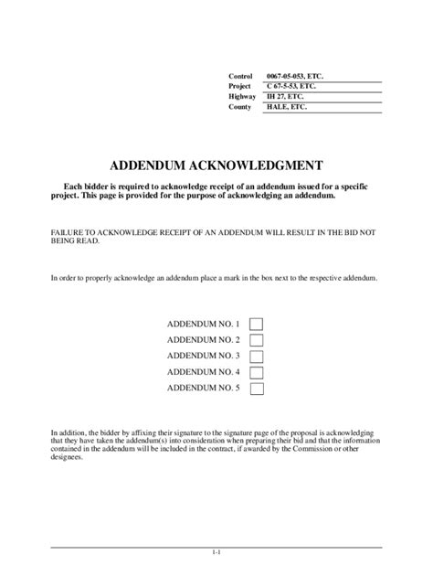 Fillable Online Ftp Dot State Tx Acknowledgement Of Addendums Form Fax