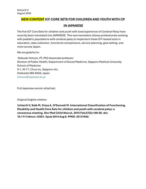 Pdf New Japanese Icf Core Sets For Cy With Cp