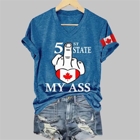 Canadian Pride 51st State My Ass Middle Finger Print V Neck T Shirt