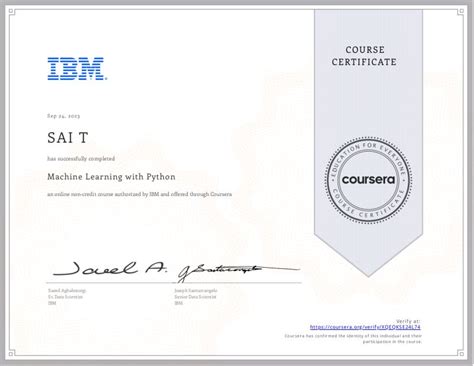Earned Machine Learning With Python From Ibm Sai Thilak T Posted On