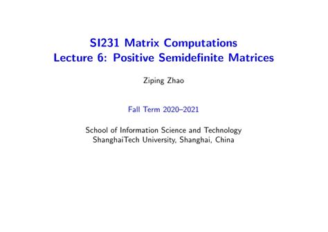 Ppt Si231 Matrix Computations Lecture 6 Positive Semidefinite