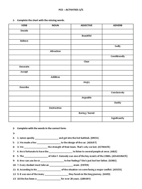 Fce Activities Pdf Adjective