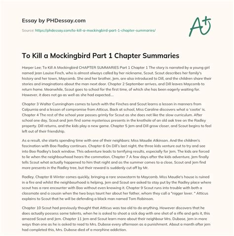 To Kill A Mockingbird Part 1 Chapter Summaries 500 Words
