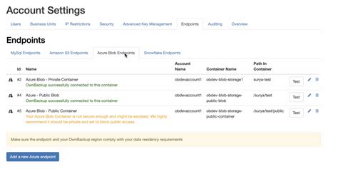 create a new azure blob endpoint own portal own