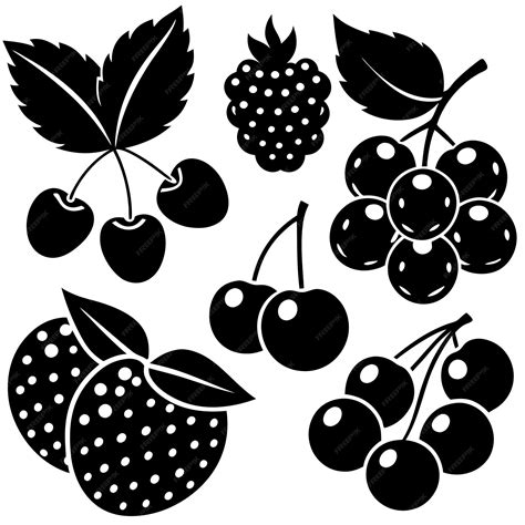 A Collection Of Black And White Berries With A Black And White Background Premium Ai Generated