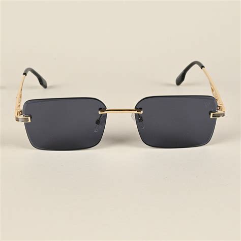 Buy Voyage UV Protected Rim Less Black Rectangle Sunglasses For