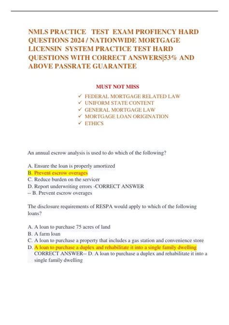 NMLS PRACTICE TEST EXAM PROFIENCY HARD QUESTIONS NATIONWIDE MORTGAGE LICENSIN SYSTEM