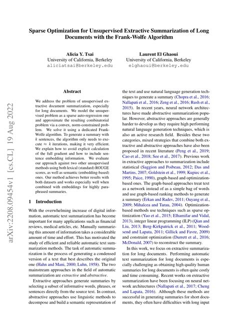 pdf sparse optimization for unsupervised extractive summarization of