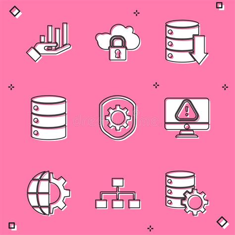 Set Pie Chart Infographic Cloud Computing Lock Server Data Web