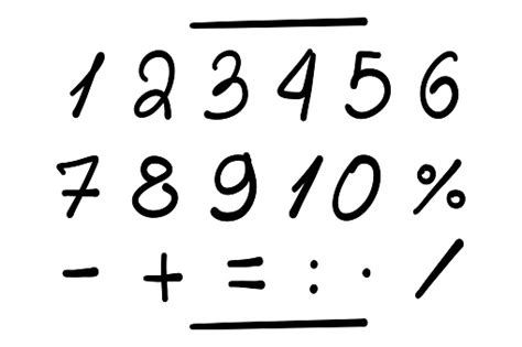 0에서 9까지의 숫자 집합을 낙서합니다 벡터 Handwritten Font 통하고 있는 A White Background