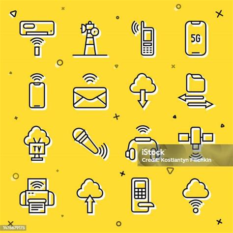 회선 네트워크 클라우드 연결 위성 파일 전송 Wifi 무선으로 모바일 메일 및 이메일 에어컨 및 클라우드 다운로드 아이콘을