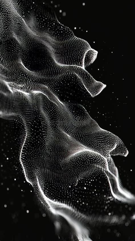 Abstract Digital Waveform With Flowing Particles On Black Background Stock Illustration