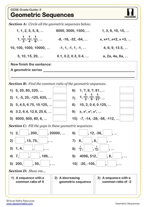 Geometric Sequences Worksheet Printable Pdf Worksheets