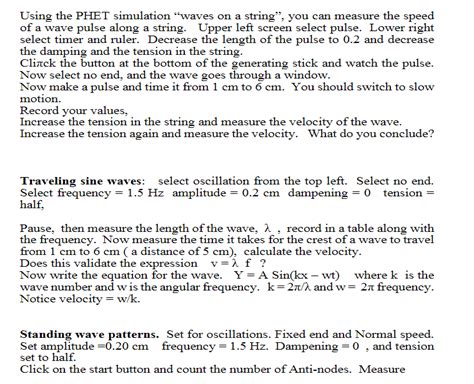 Using The PHET Simulation Waves On A String You Chegg Com
