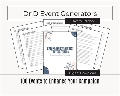 Dnd Campaign Event Generator Tavern Edition Includes 100 Ideas To