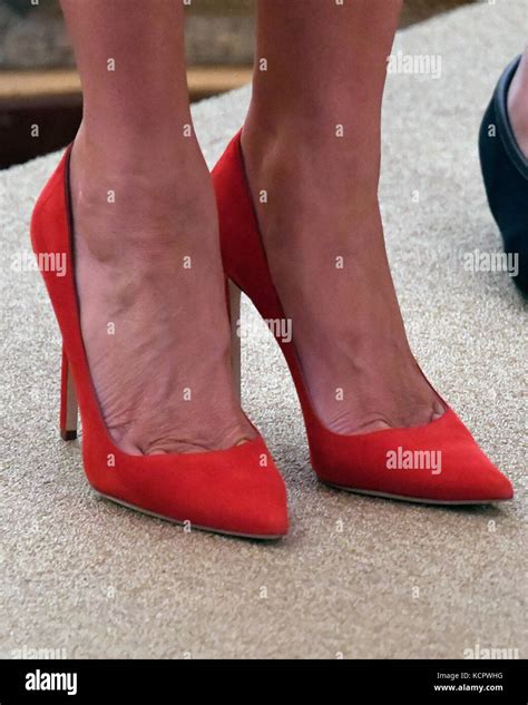 Red Shoes Worn By First Lady Melania Trump As She And United States