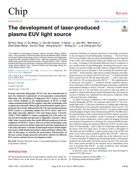 Pdf The Development Of Laser Produced Plasma Euv Light Source