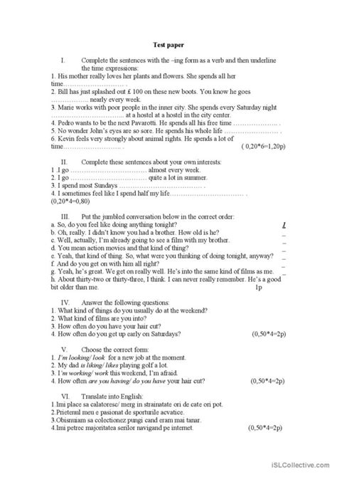 Test Paper English Esl Worksheets Pdf And Doc