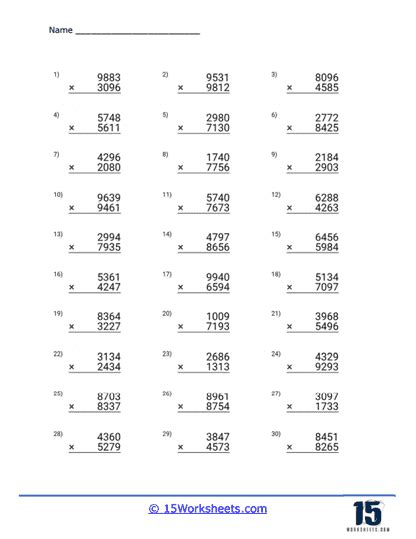 4 Digit Multiplication Worksheets 15 Worksheets Com